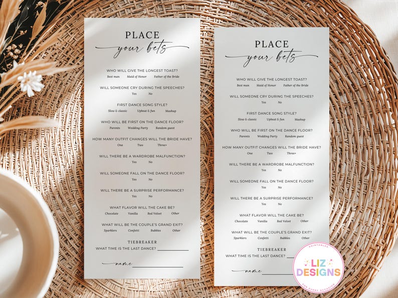 Place Your Bets Wedding Card, Weddings Prop Bet Template Game, Cocktail ...