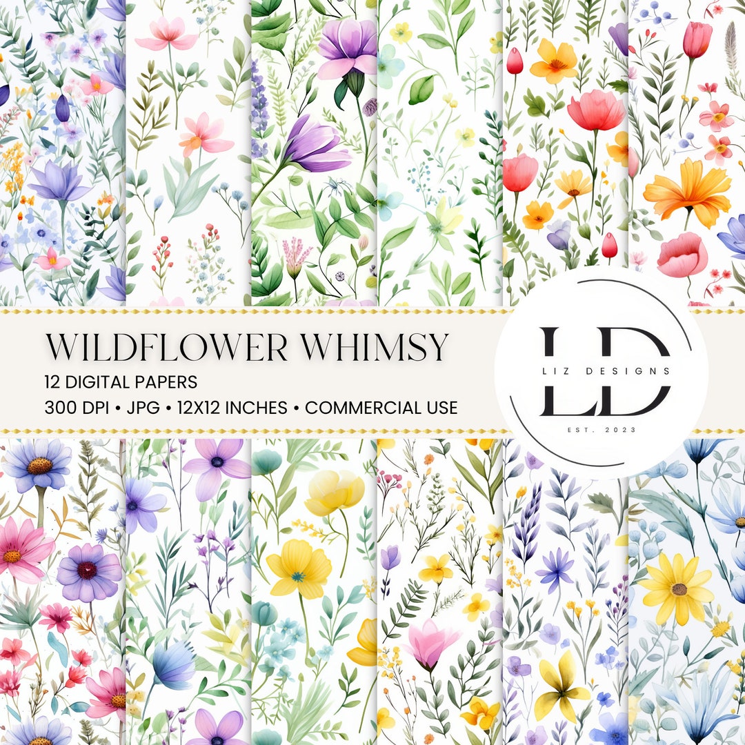 Wildflowers Printable Digital Papers, Watercolor Wildflowers Junk ...