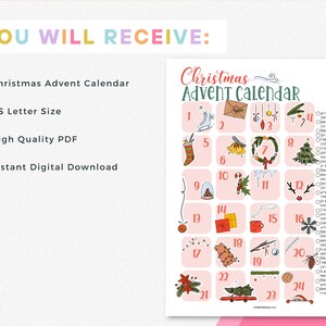 Christmas Advent Calendar With Fun Activities, Pink Printable Kids ...