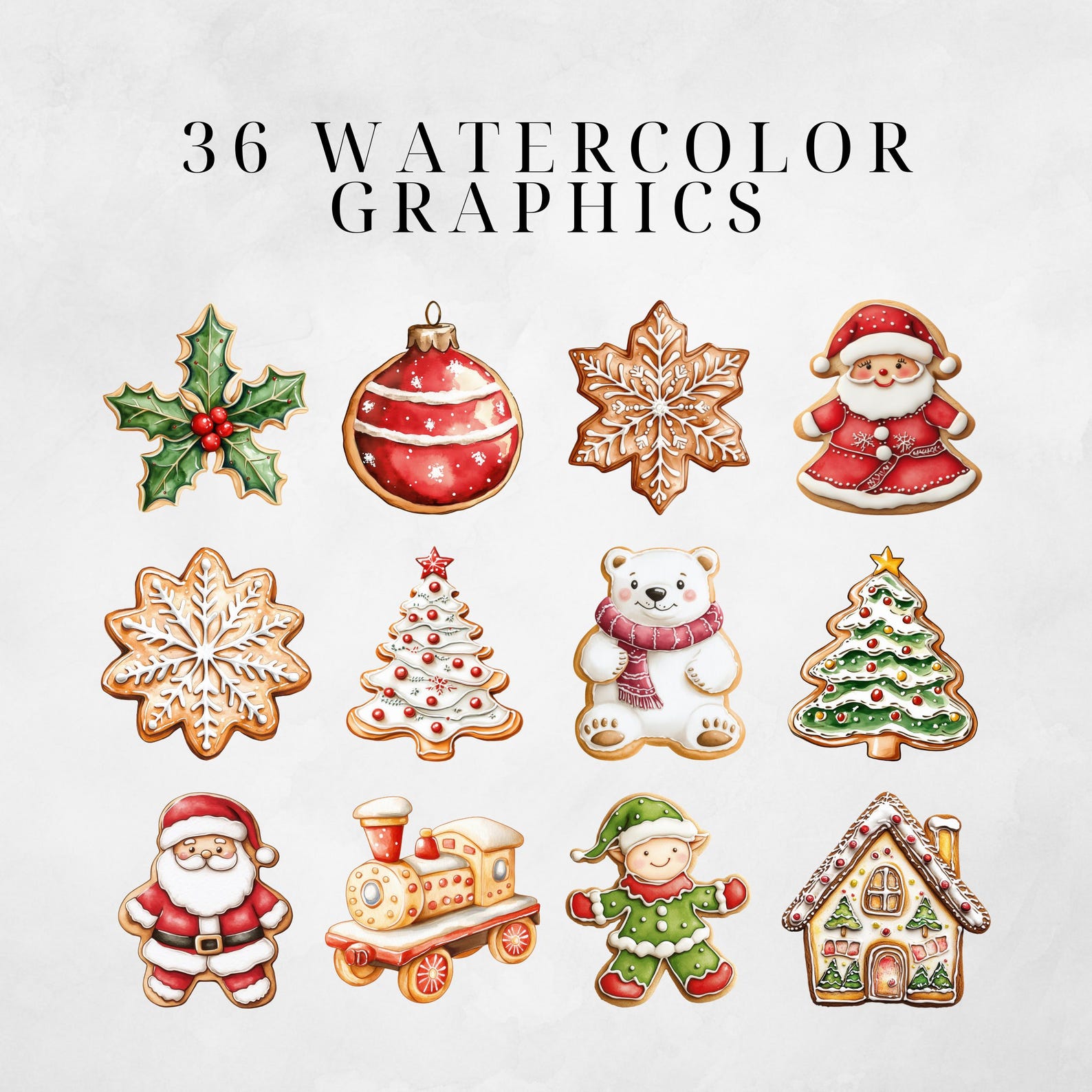 Watercolor Christmas Cookies Clipart, Gingerbread Clip Art, Holiday ...