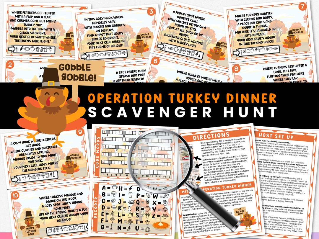 Thanksgiving Scavenger Hunt, Printable Treasure Hunt for Kids and ...