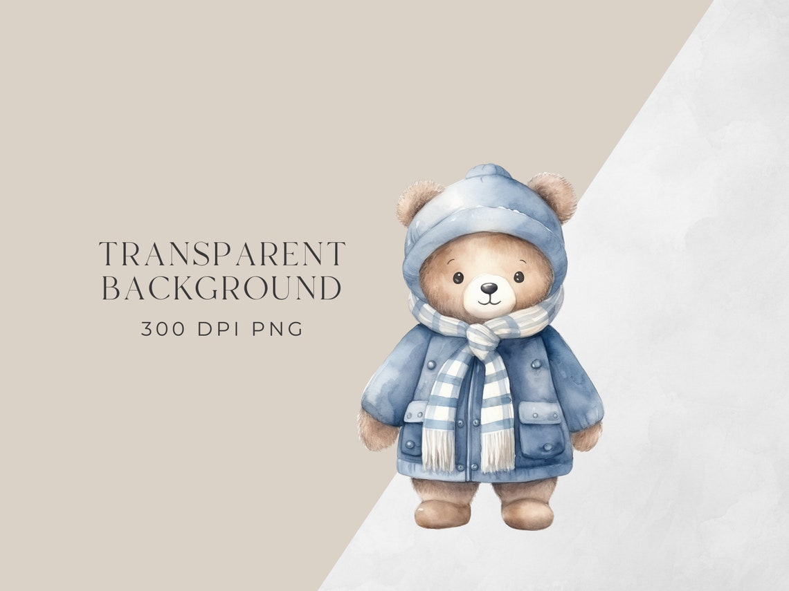 Watercolor Cute Winter Teddy Bear Clipart Bear Stickers Digital ...
