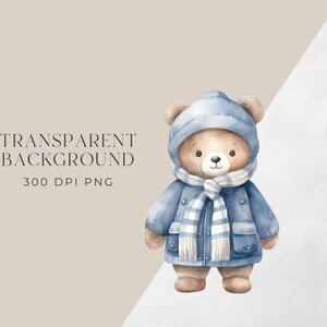 Watercolor Cute Winter Teddy Bear Clipart Bear Stickers Digital ...
