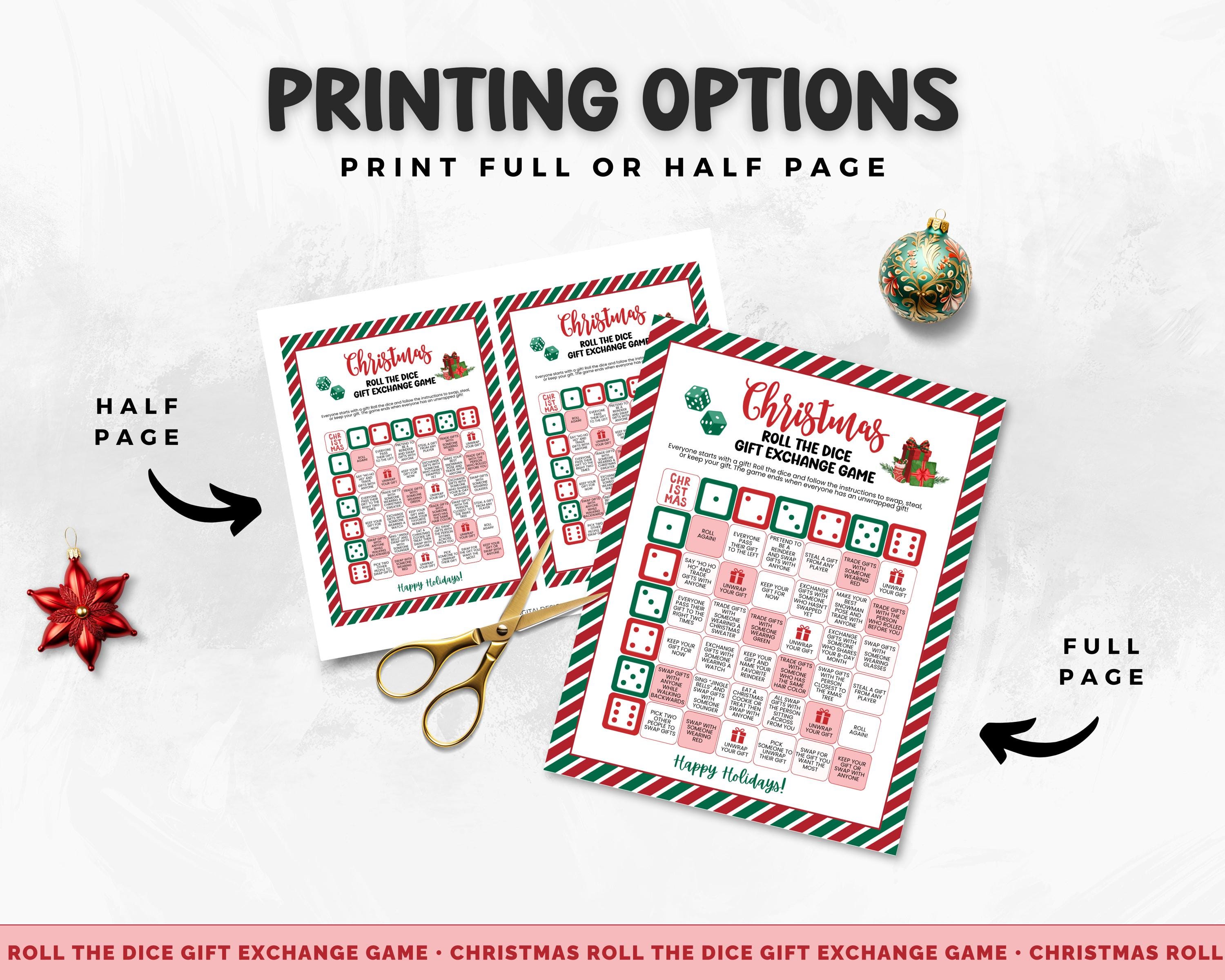 Christmas Roll the Dice Gift Exchange Game, Printable White Elephant ...
