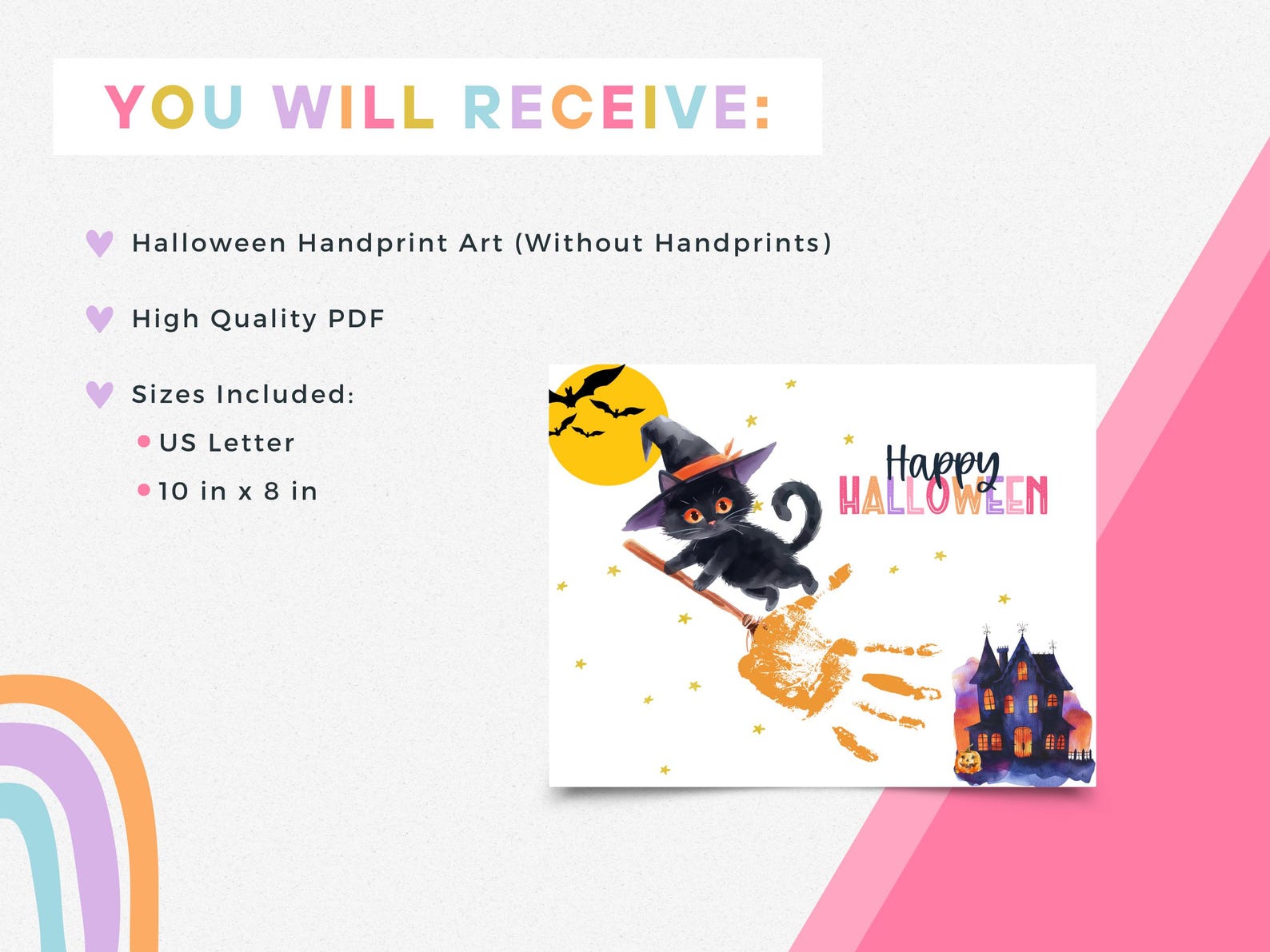 Printable Halloween Handprint Art, Black Cat Keepsake Gift, Halloween ...