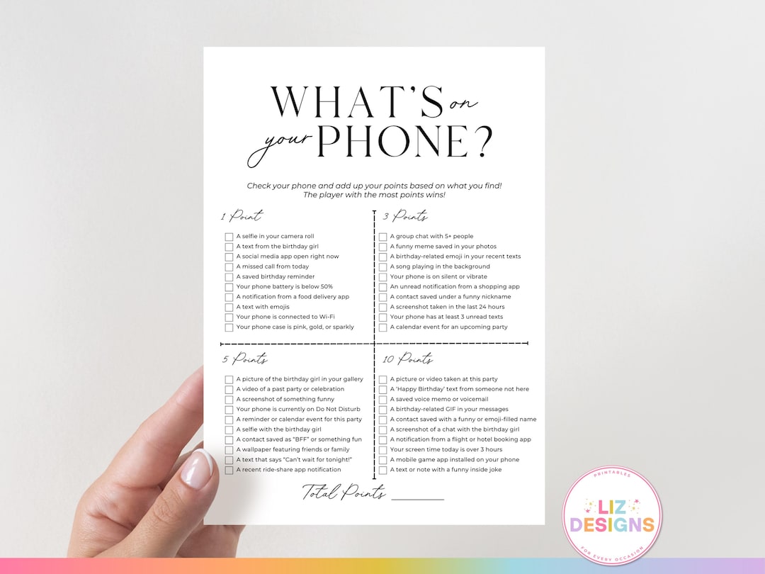 What’s on Your Phone?, Fun Birthday Party Game, Printable Phone ...