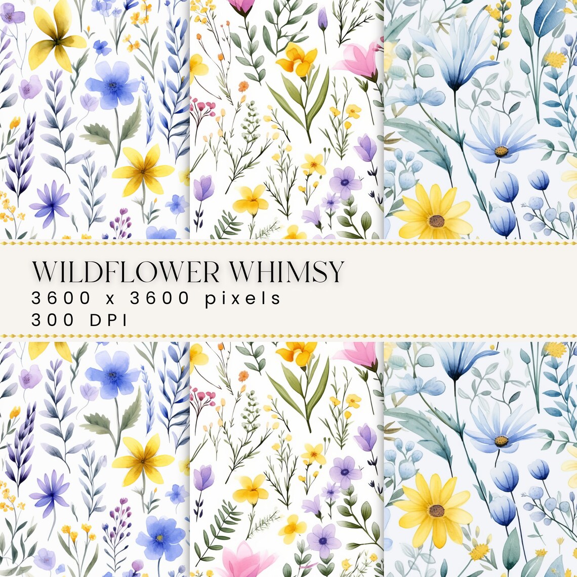 Wildflowers Printable Digital Papers, Watercolor Wildflowers Junk ...