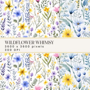 Wildflowers Printable Digital Papers, Watercolor Wildflowers Junk ...
