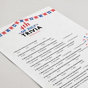 4th of July Trivia Game, Printable Patriotic Quiz, Fun Independence ...