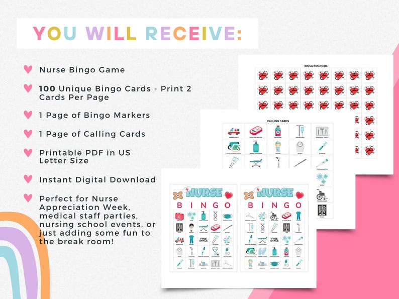 Nurse Bingo Game Printable, 100 Cards PDF, Medical Bingo for Nurse ...