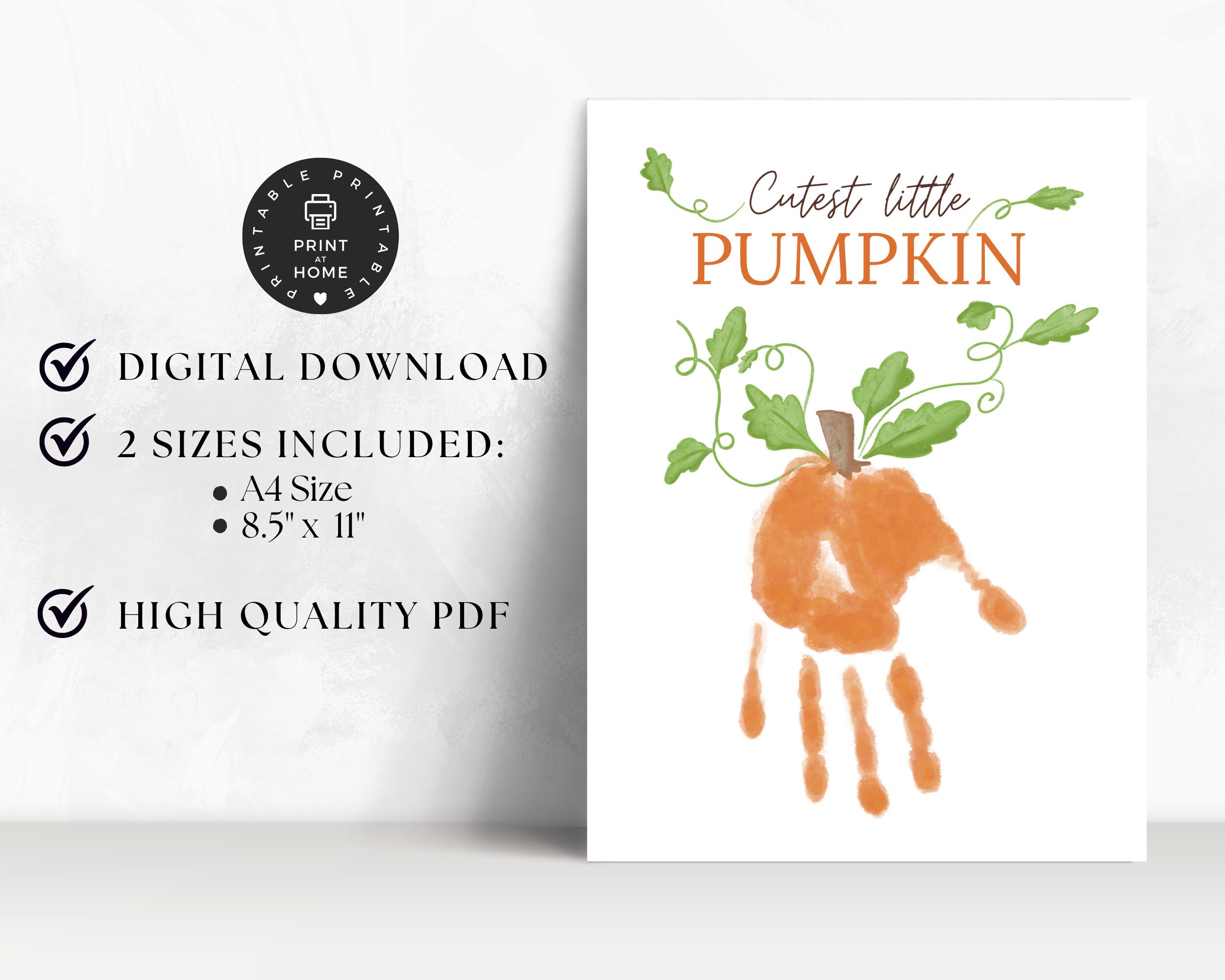 Fall Pumpkin Handprint Art Printable, Autumn Handprint Craft, Memory ...