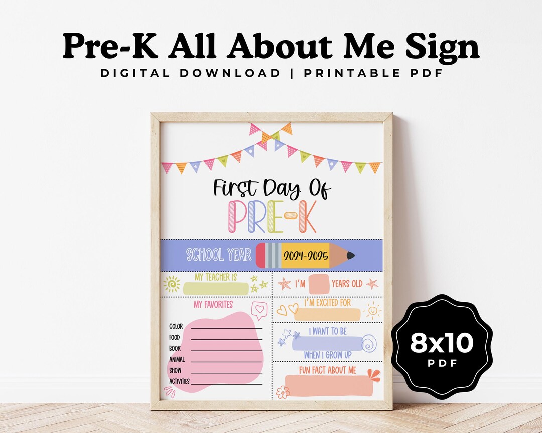 Pre-k All About Me Sign, Printable First Day of School Prek Photo Prop ...