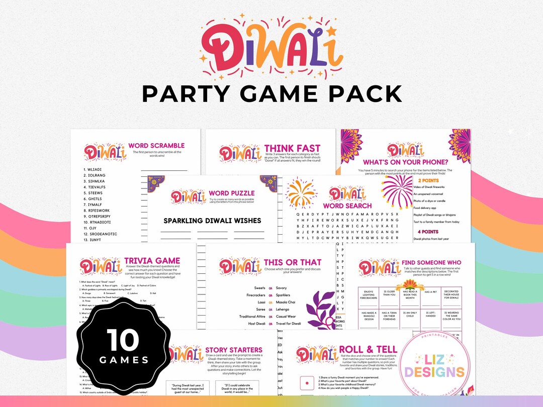 Diwali Party Games, 10 Printable Games for Kids & Adults, Fun Indian ...