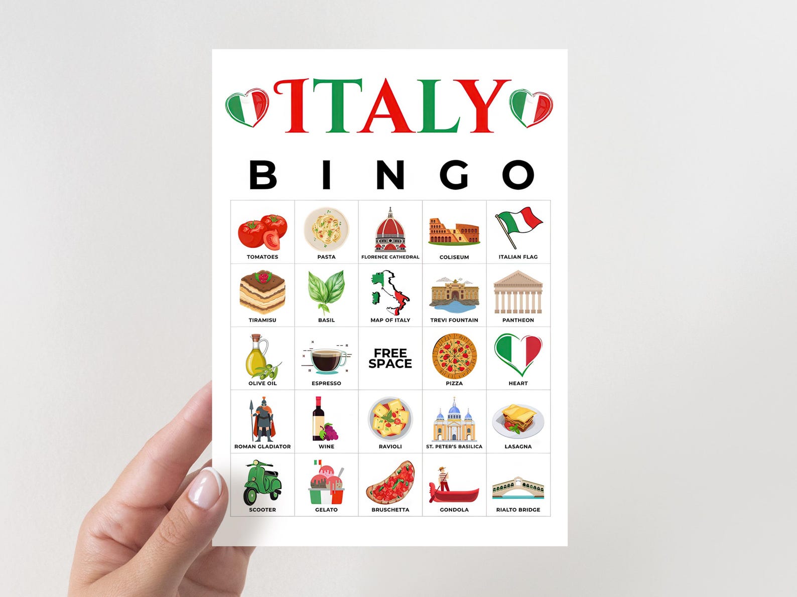 100 Italy Bingo Cards, Printable Travel Bingo Game, Kids Travel ...