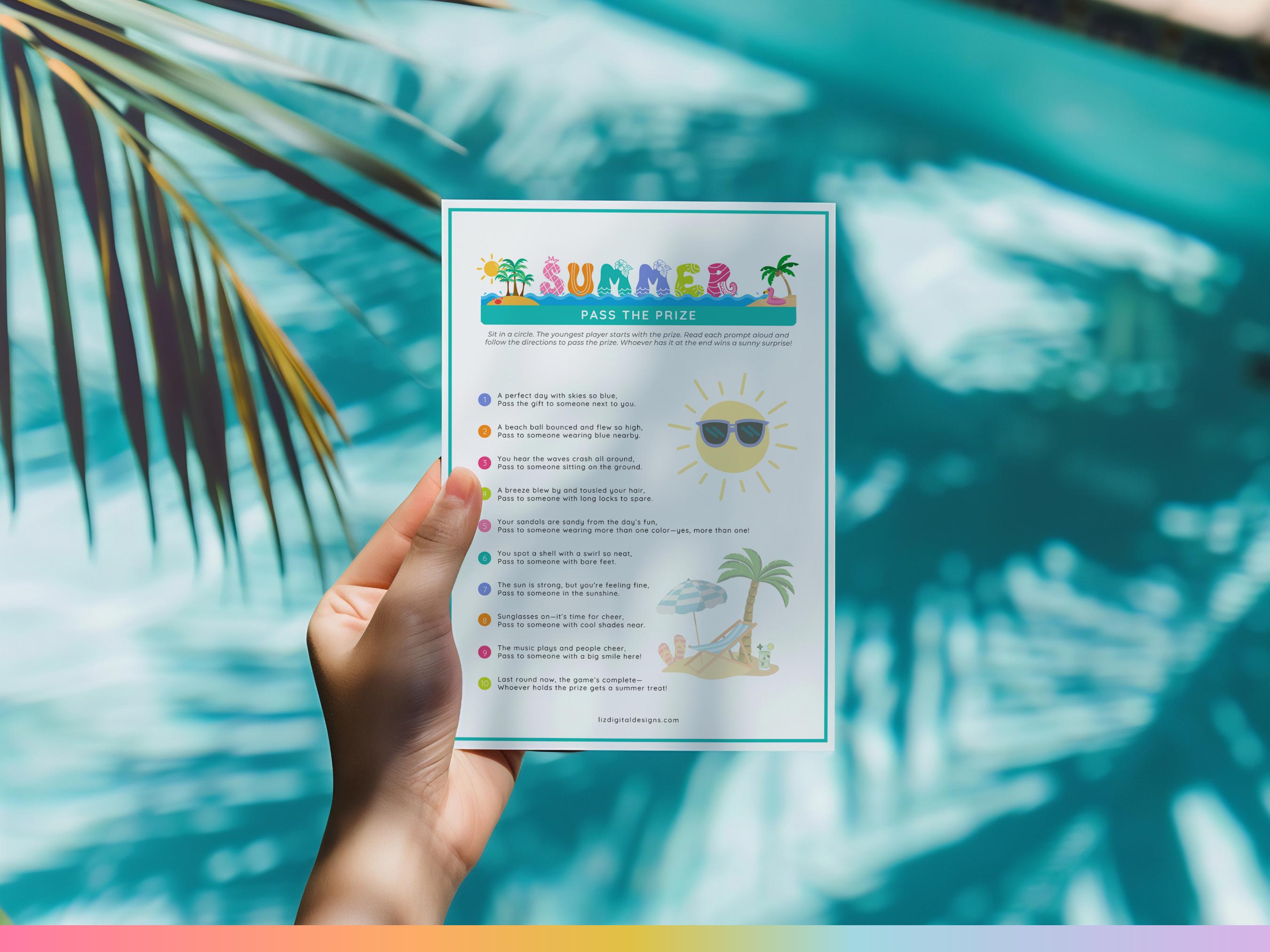 Summer Pass the Prize Game, Pool Party Gift Exchange Game, Pass the ...