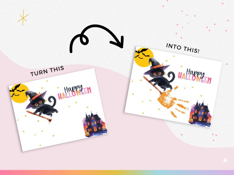 Printable Halloween Handprint Art, Black Cat Keepsake Gift, Halloween ...