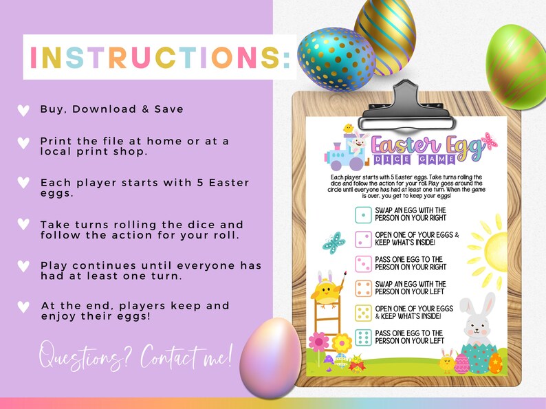 Easter Egg Dice Game Printable, Fun Easter Party Game Activity for Kids ...