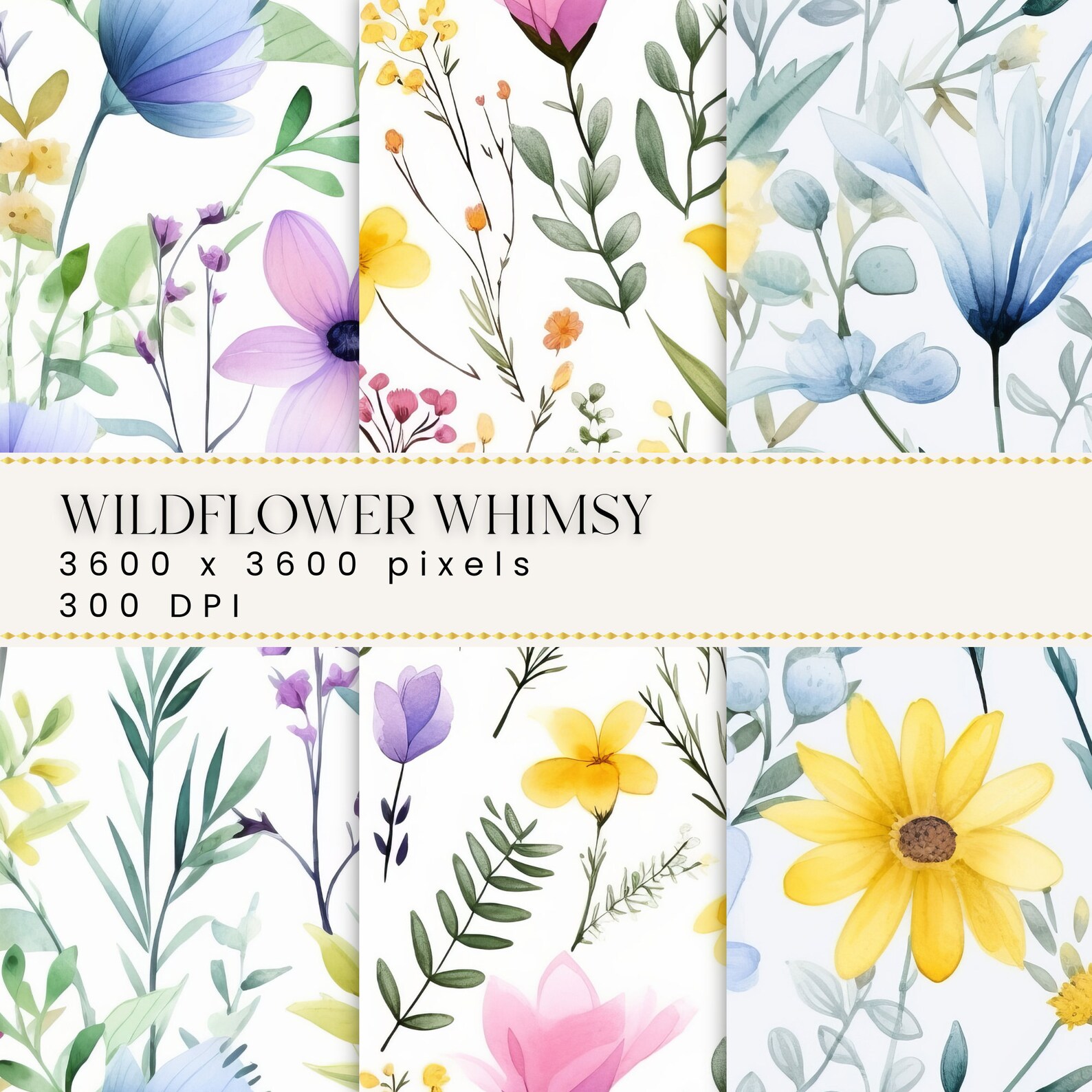 Wildflowers Printable Digital Papers, Watercolor Wildflowers Junk ...