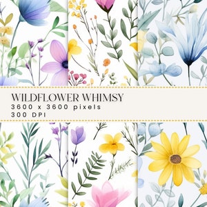 Wildflowers Printable Digital Papers, Watercolor Wildflowers Junk ...