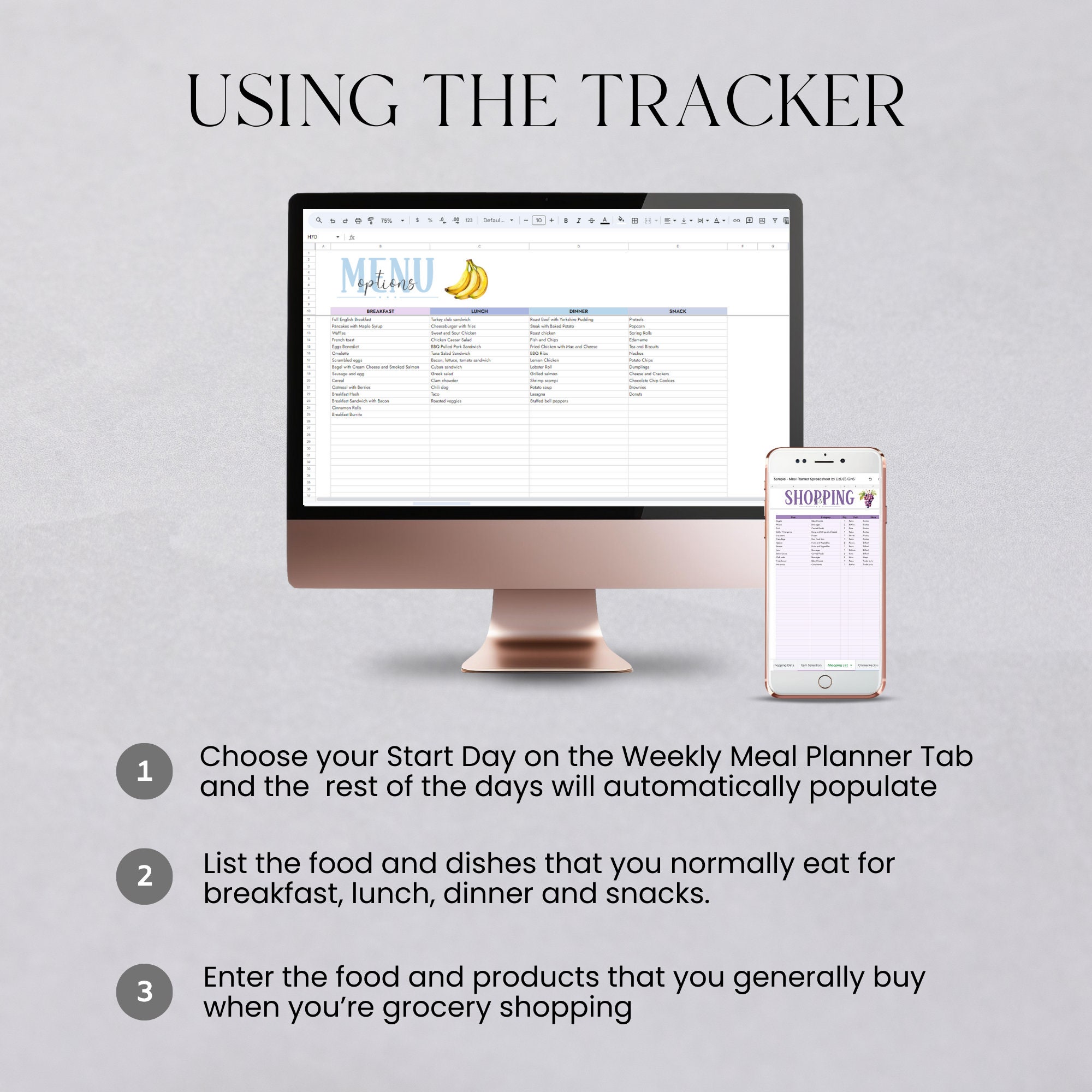 Google Sheets Weekly Meal Planner and Recipe Book, Printable Digital ...