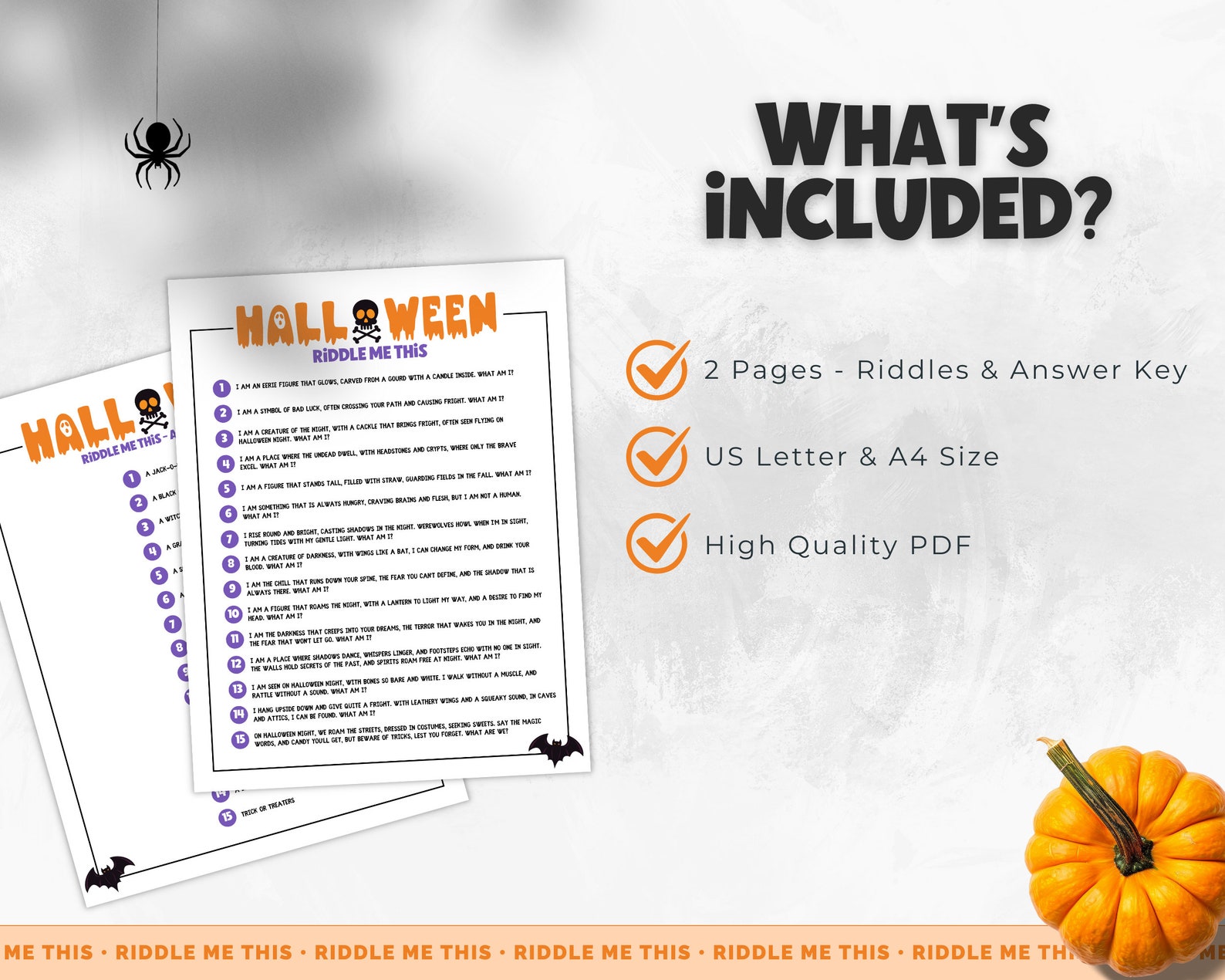 Halloween Riddle Me This Printable Party Game, Halloween Activities ...
