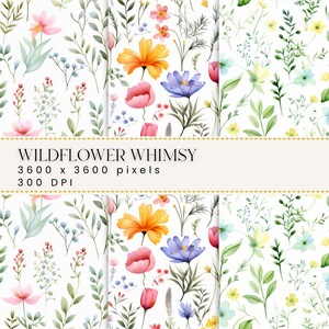 Wildflowers Printable Digital Papers, Watercolor Wildflowers Junk ...