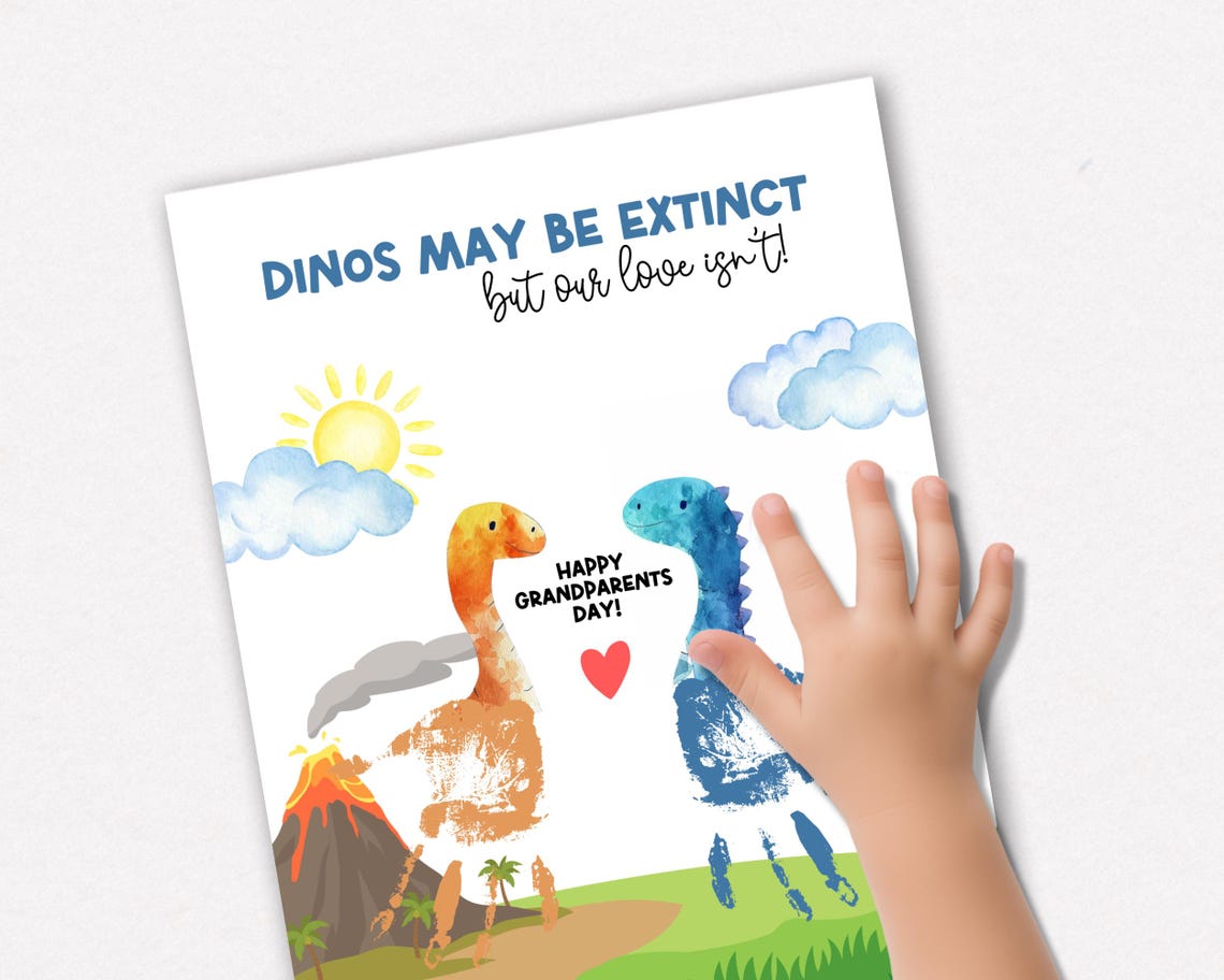 Grandparents Day Dinosaur Handprint Art, Cute Dino Keepsake Gift From ...
