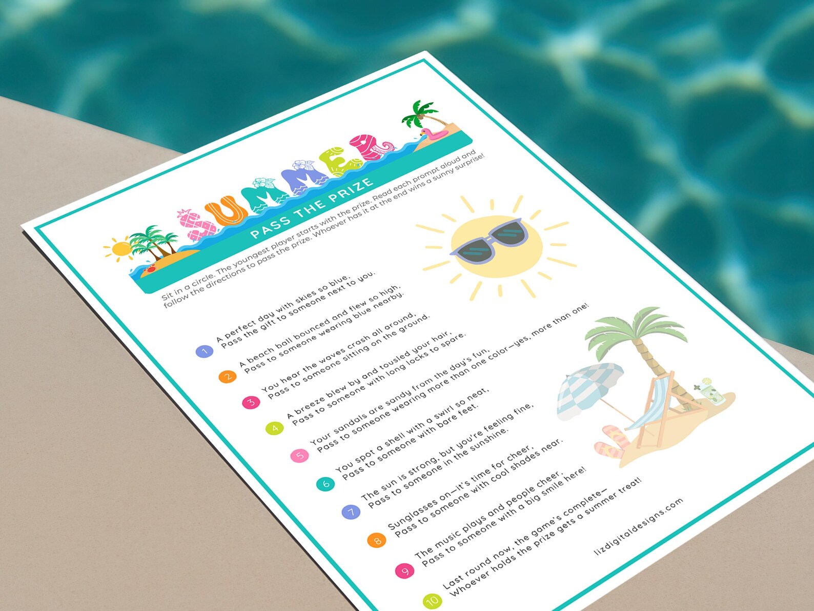 Summer Pass the Prize Game, Pool Party Gift Exchange Game, Pass the ...