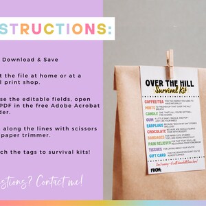 Over the Hill Survival Kit Tag, Funny Milestone Birthday Gag Gift ...