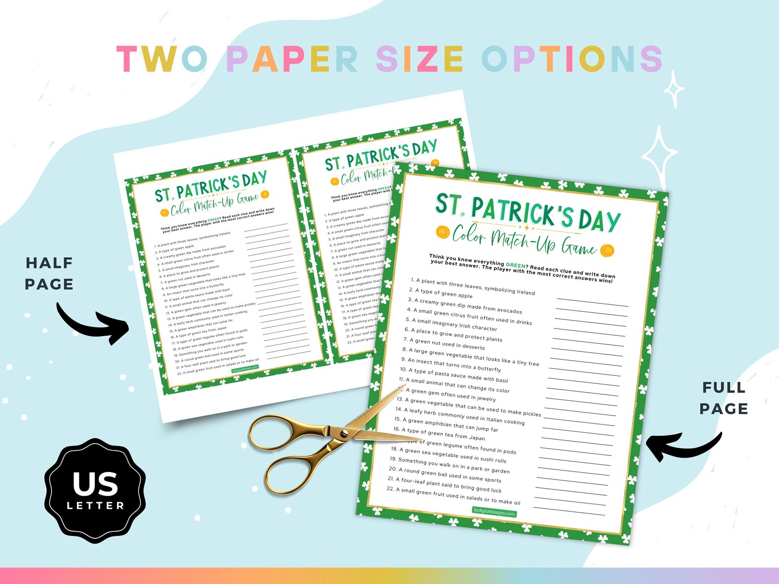 St. Patrick's Day Green Color Match up Game, Printable Senior Trivia ...
