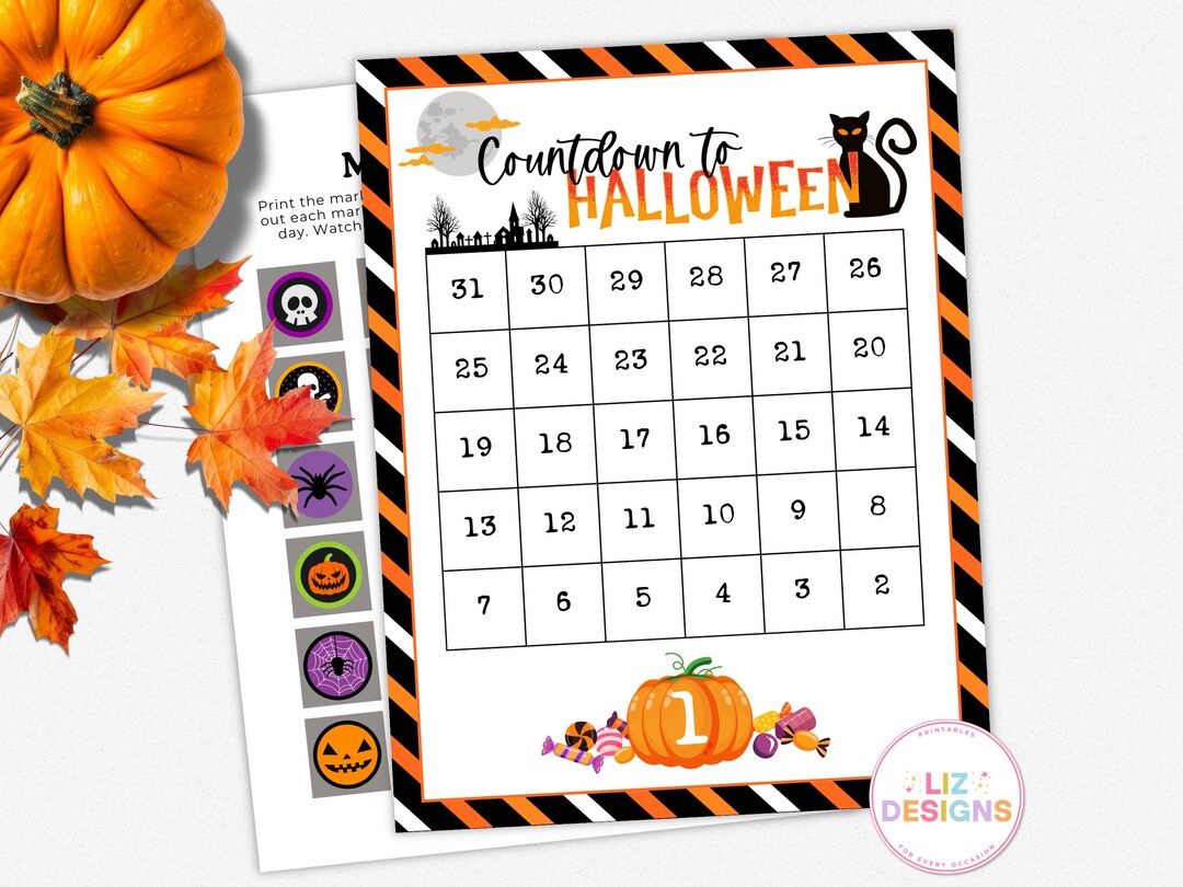 31 Day Halloween Countdown Printable With Marker Sheet, Halloween ...