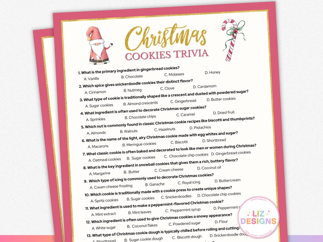 Christmas Cookie Trivia Game, Printable Holiday Cookie Quiz, Family ...