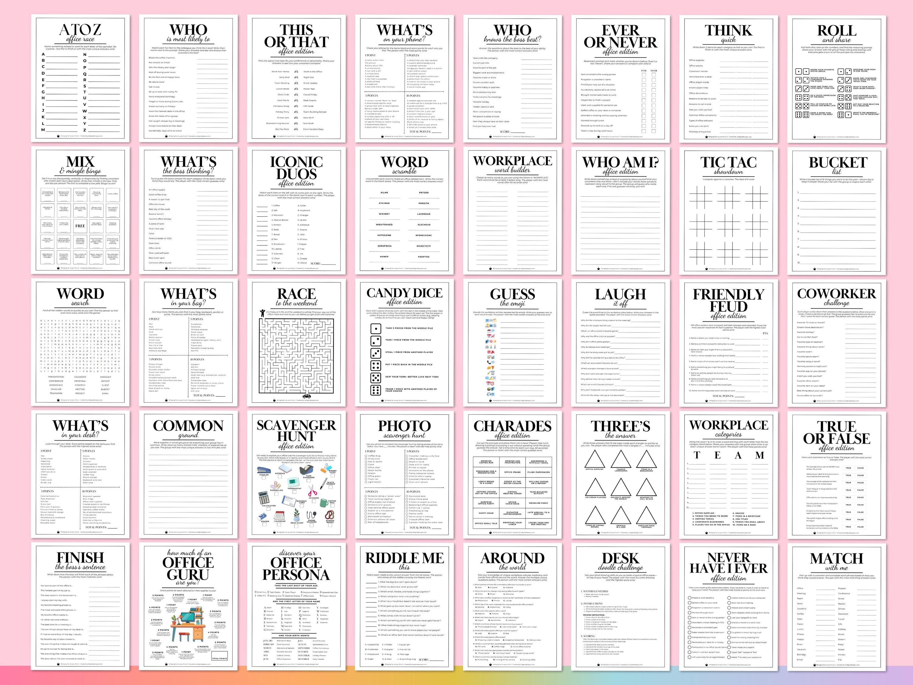 Staff Meeting Games, Office Party Game Bundle, Get to Know Me Staff ...