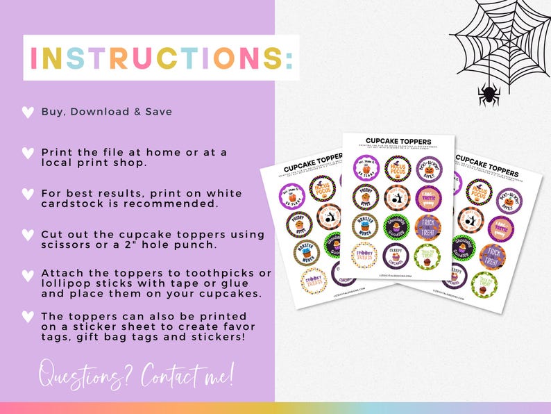 Printable Halloween Cupcake Toppers, Spooky Party Decor, Trick or Treat ...