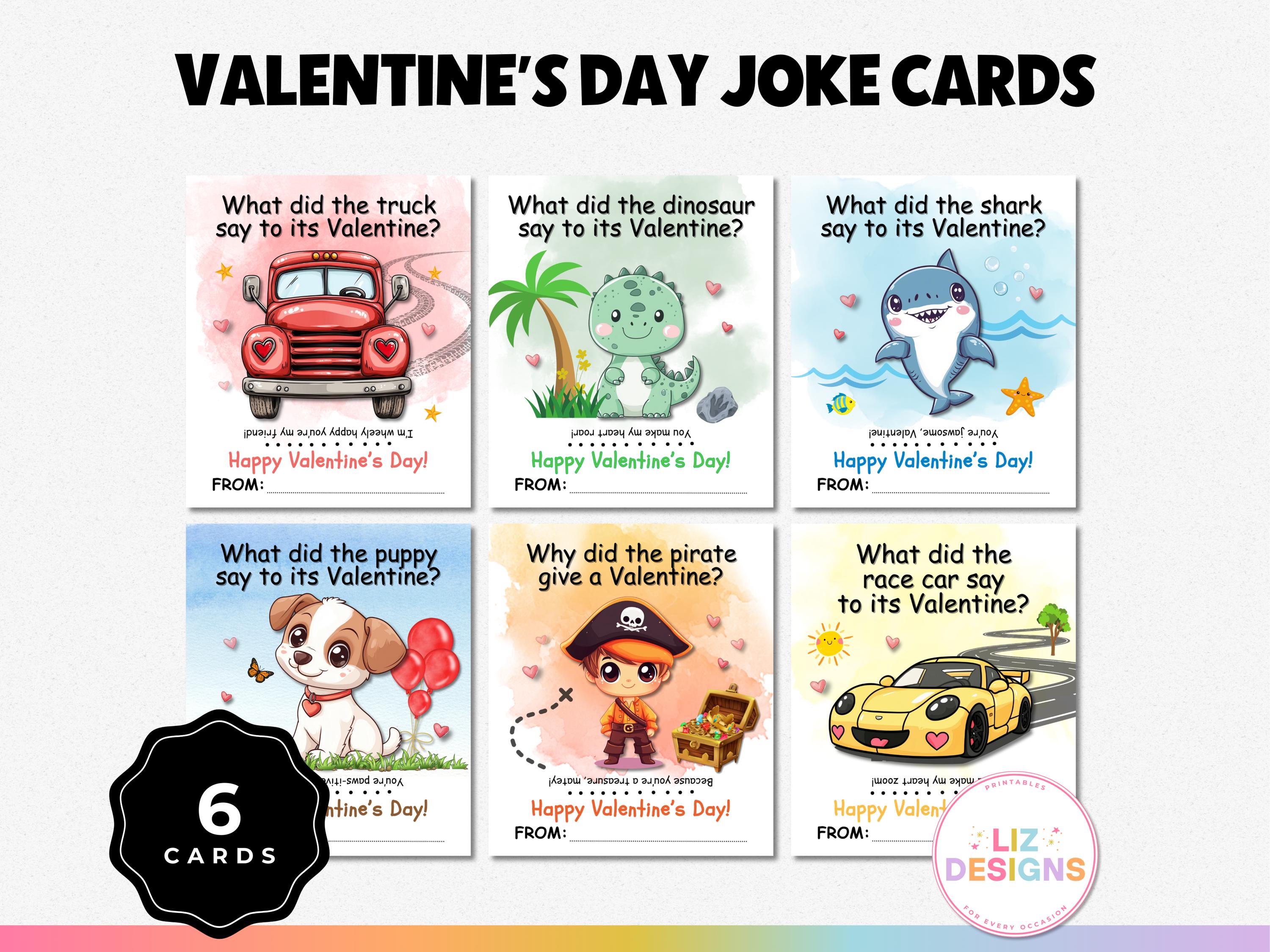 6 Kids Valentines Day Joke Cards, Printable Kids Valentine Cards for ...