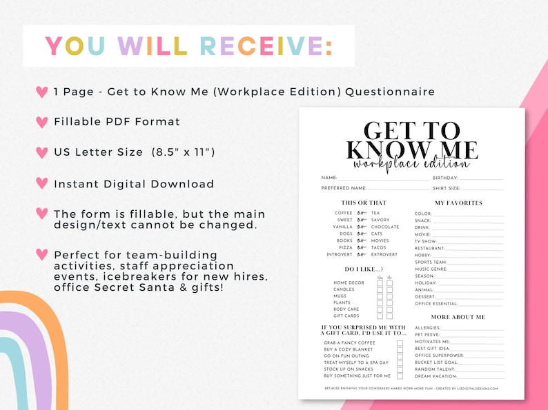 Team Building Get to Know Your Staff Questionnaire Printable, Employee ...