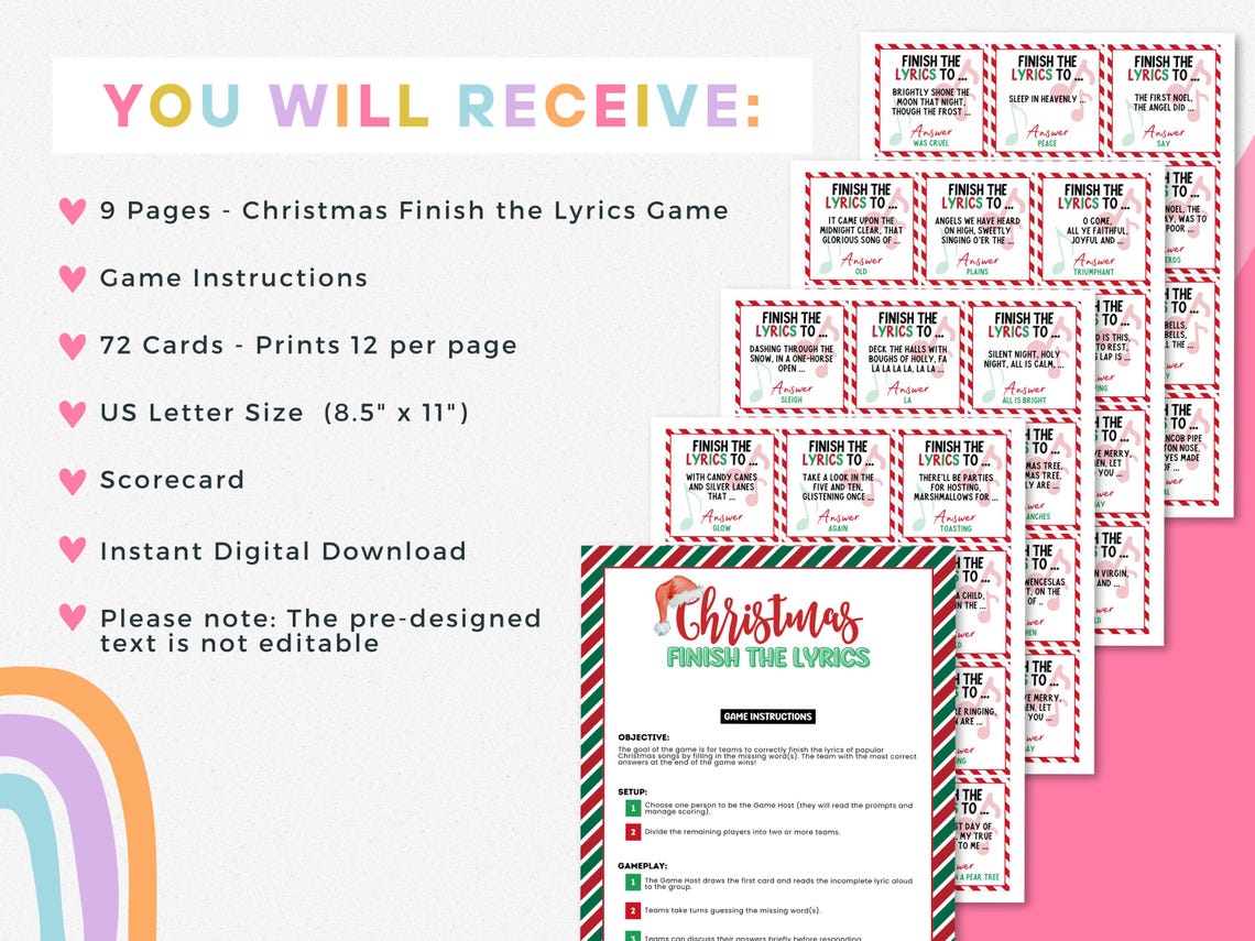 Christmas Carol Finish the Lyrics Game, Printable Christmas Carol Game ...