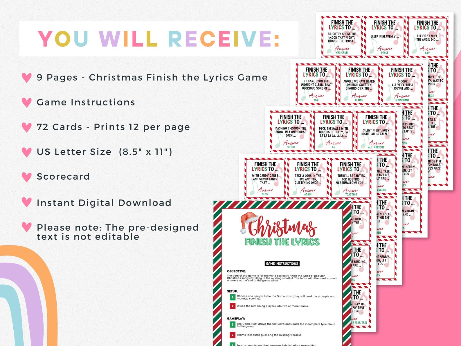 Christmas Carol Finish the Lyrics Game, Printable Christmas Carol Game ...