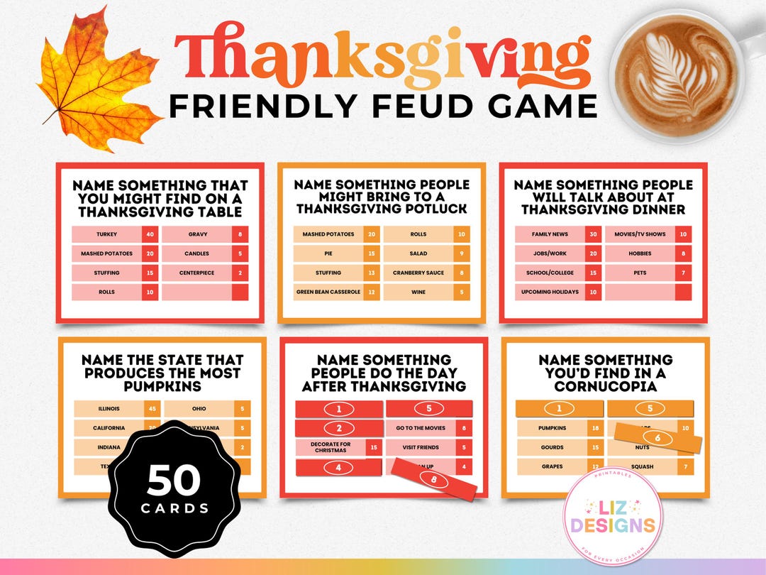 Thanksgiving Friendly Feud Game, Printable Family Game, Fun ...