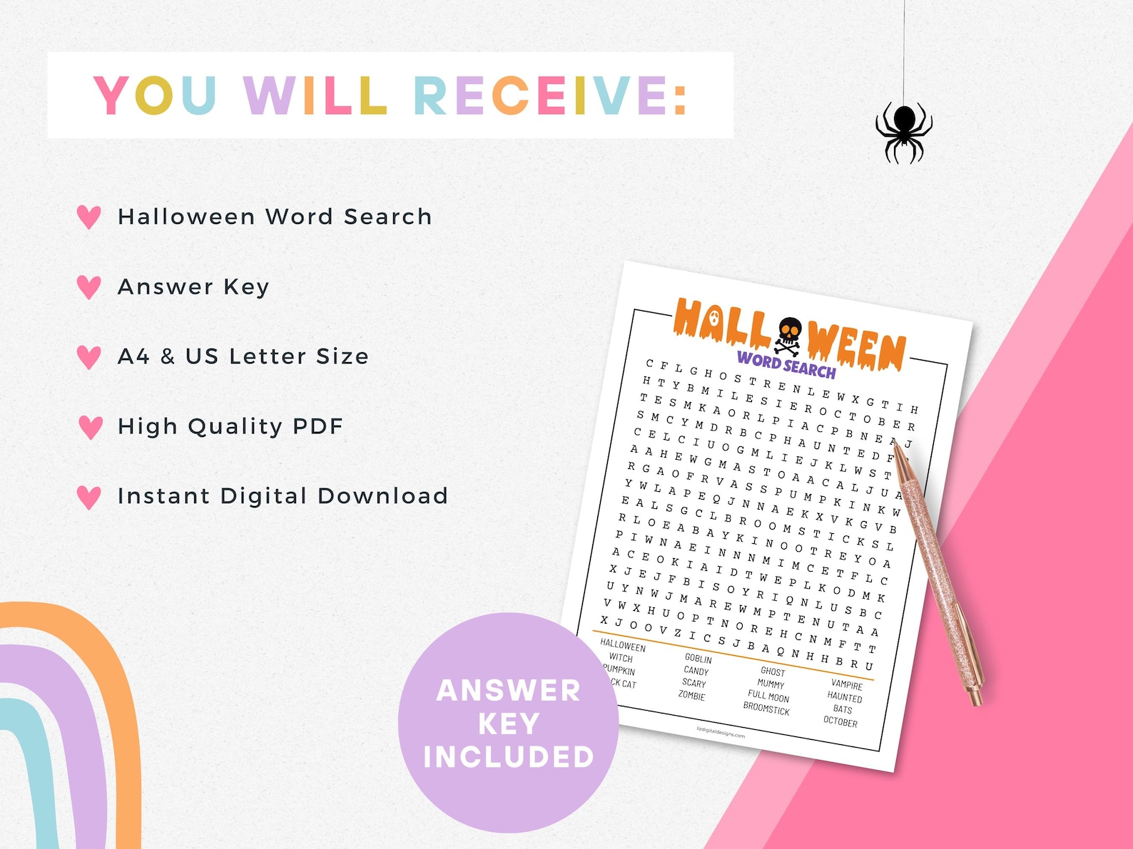 Halloween Word Search Printable, Kids Halloween Word Search, Party Game ...