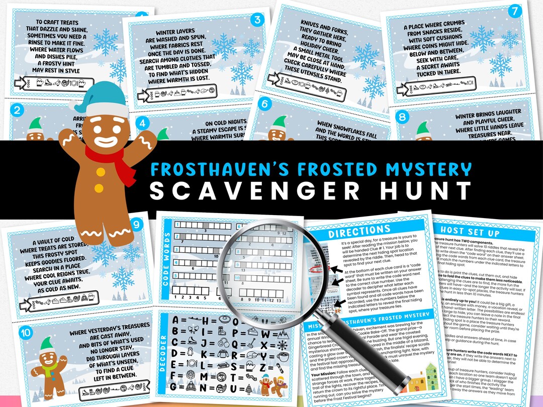 Printable Winter Scavenger Hunt for Kids, Home Treasure Hunt Clues, Fun ...