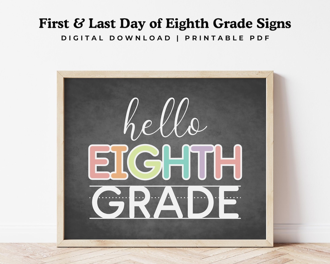 First Day of 8th Grade Chalkboard Signs, Last Day of School Sign ...