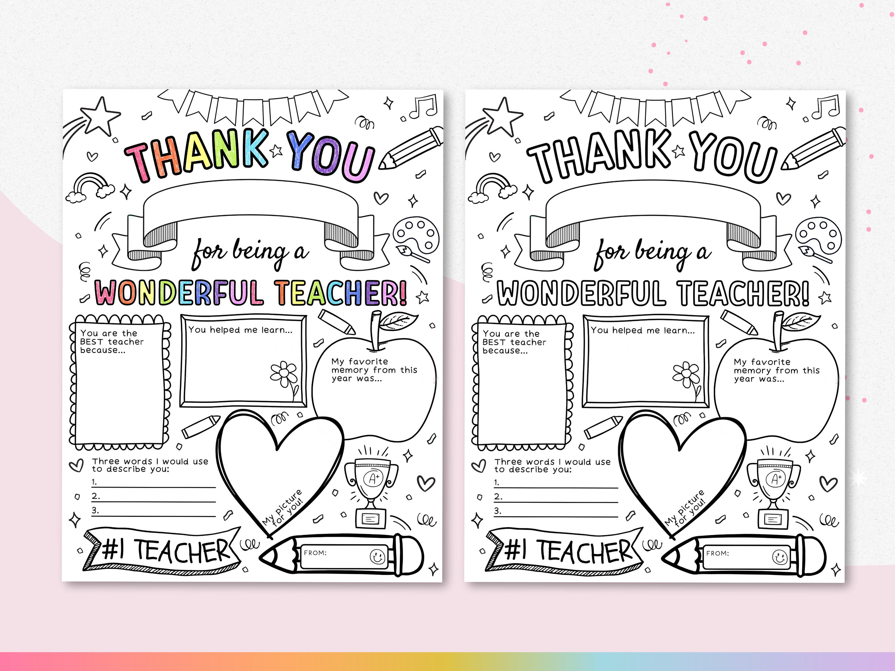 Teacher Appreciation Week Coloring Page, Printable Thank You From Kids ...