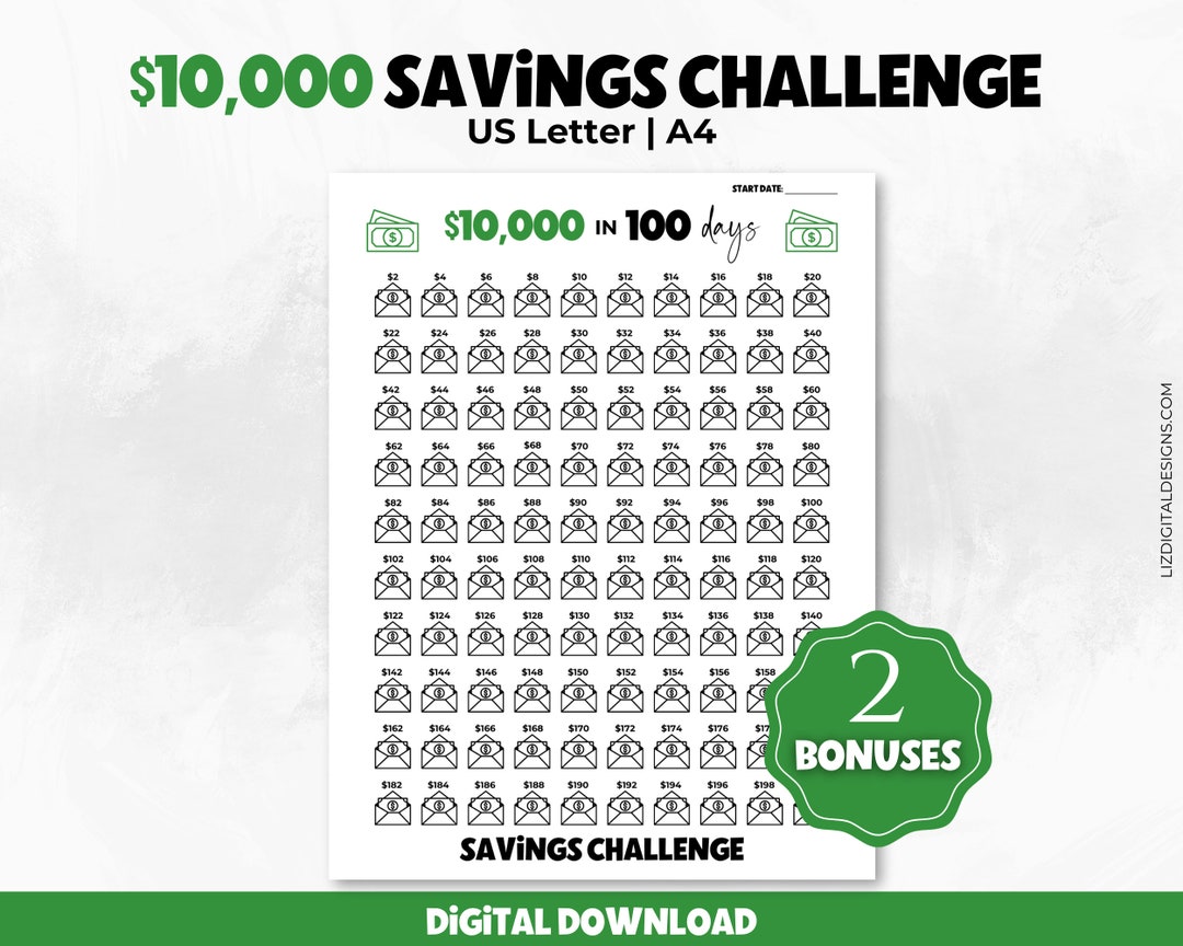 10K Savings Challenge Tracker, 100 Envelope Challenge, 100 Day and 52 ...