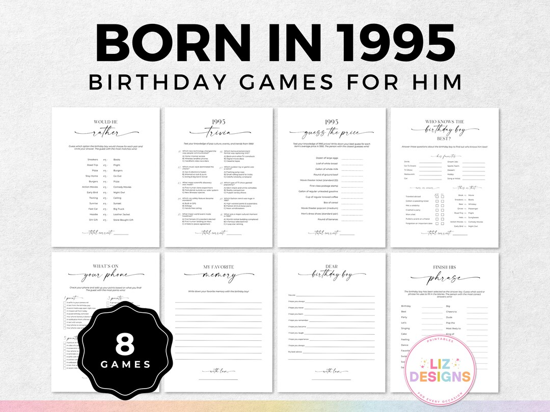 Born in 1995 30th Birthday Games Bundle, 30th Birthday Party, 1995 ...