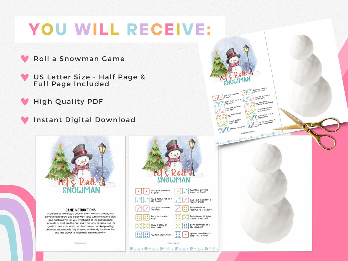 Roll a Snowman Game, Printable Christmas Dice Party Game, Fun Family ...