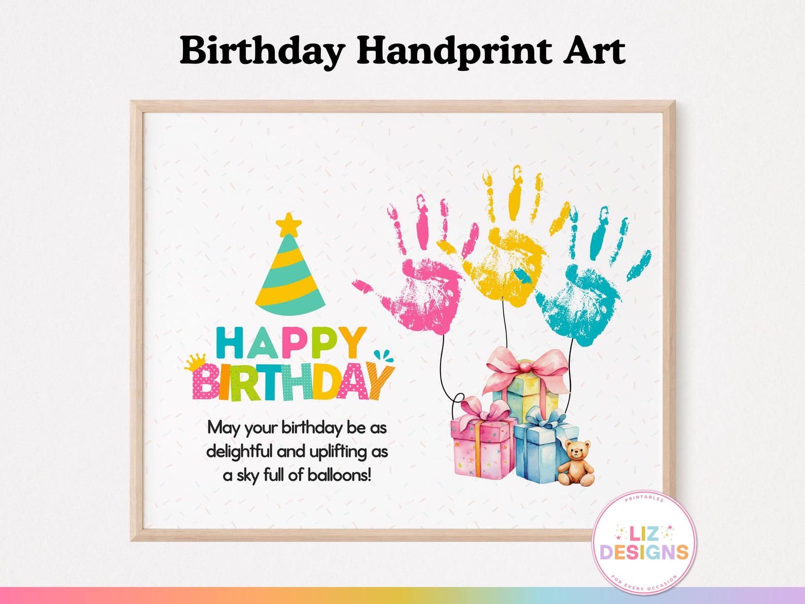Printable Happy Birthday Handprint Art, Custom Birthday Balloons Gift ...