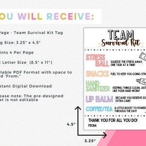 Team Survival Kit Tag, Staff Appreciation Gift Tags, Employee Thank You ...