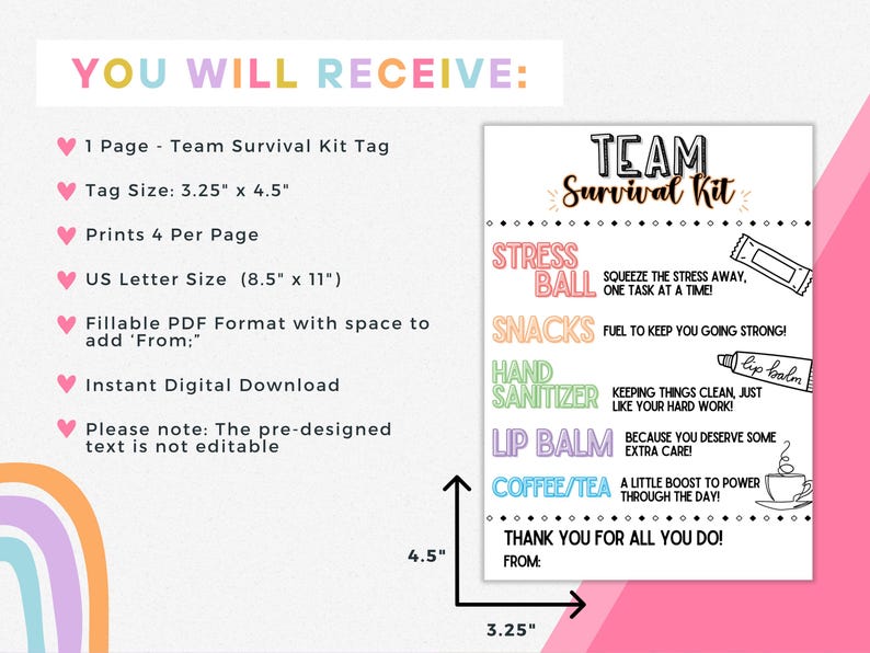 Team Survival Kit Tag, Staff Appreciation Gift Tags, Employee Thank You ...