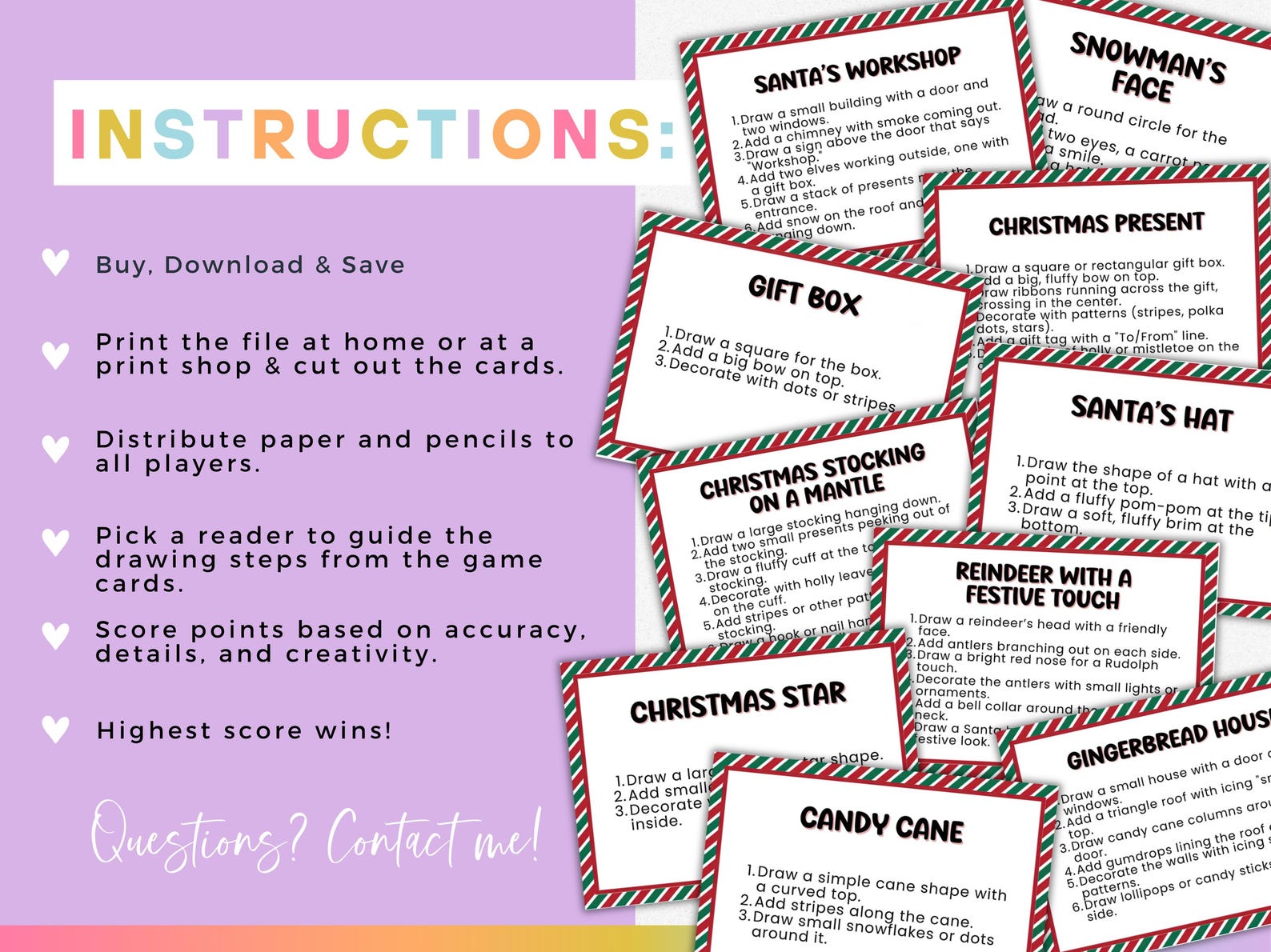 Christmas Drawing Game, Printable Drawing Challenge, Holiday Office ...
